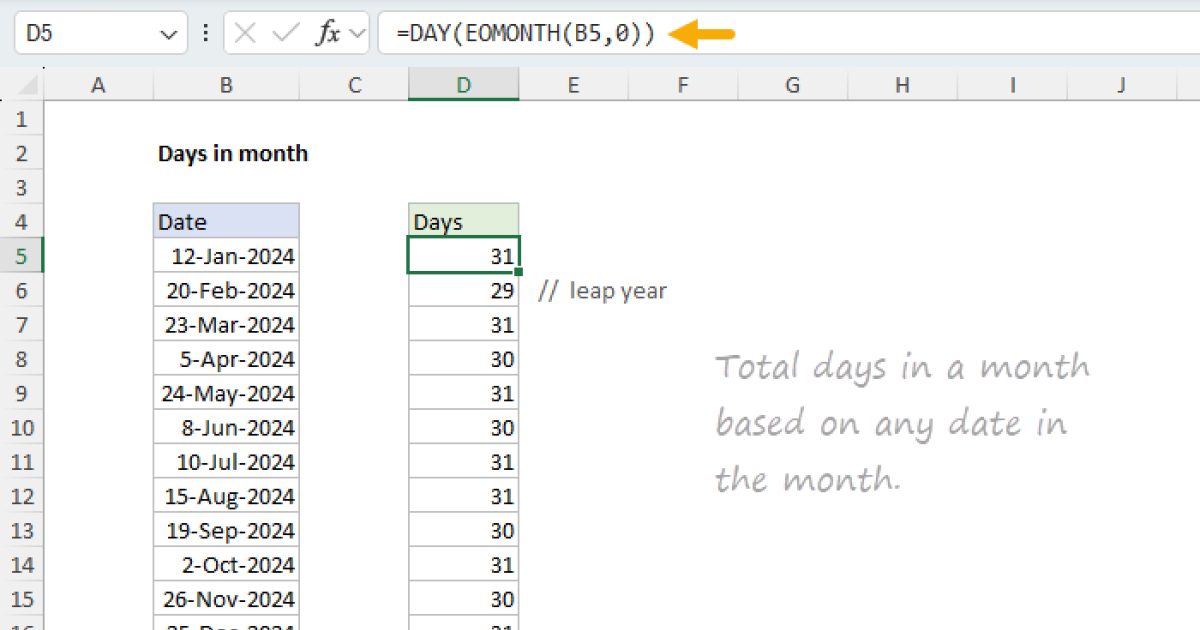 Days In Month Excel Formula Exceljet